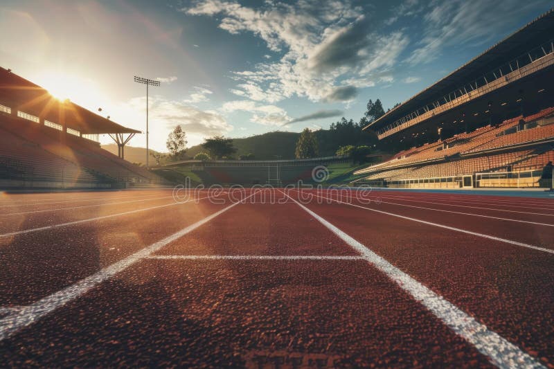 Sunset Glow on Athletic Track at Stadium Stock Image - Image of sports ...