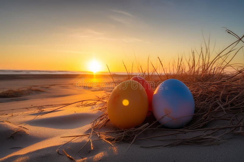 Sunset Glow on Easter Eggs at Beach Stock Photo - Image of easter ...