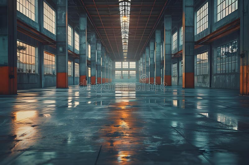 Concept Sunset, Glow, Empty, Industrial Hall Sunset Glow in an Empty ...