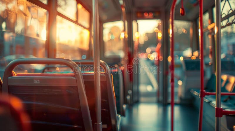 Sunset Glow Inside City Bus during Evening Commute. Generative Ai Stock ...