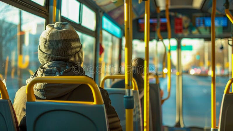 Sunset Glow Inside City Bus during Evening Commute. Generative Ai Stock ...