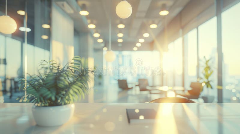 Sunset Glow in a Modern Blurred Office Interior Stock Photo - Image of ...