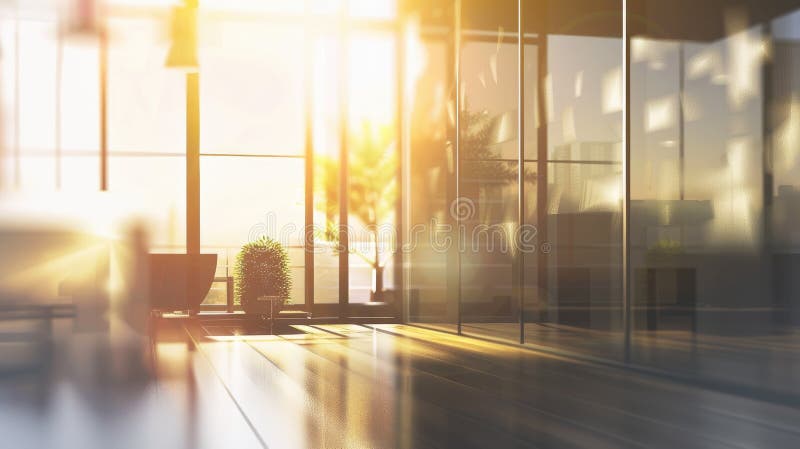 Sunset Glow in a Modern Blurred Office Interior Stock Image - Image of ...