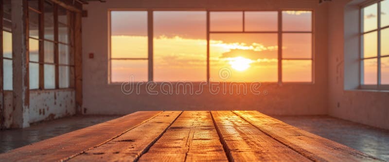 Sunset Glow on Rustic Wood Table in Loft Stock Photo - Image of attic ...