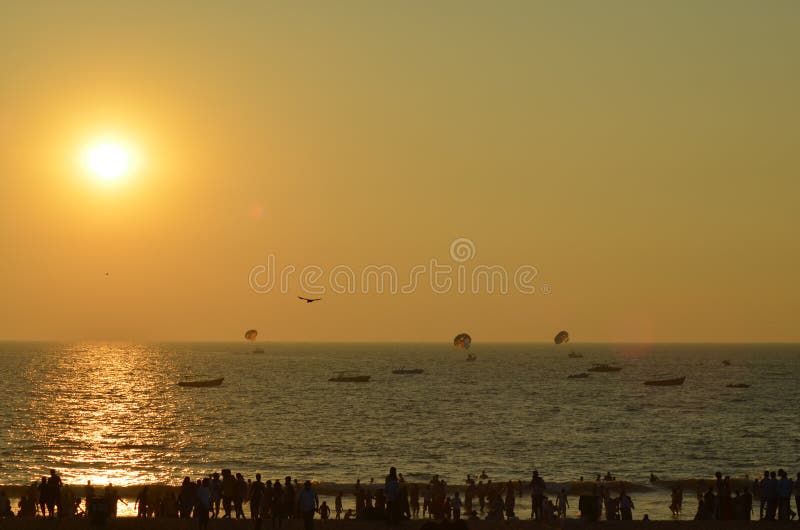 Sunset in Goa Shores stock photo. Image of awesome, view - 74862534