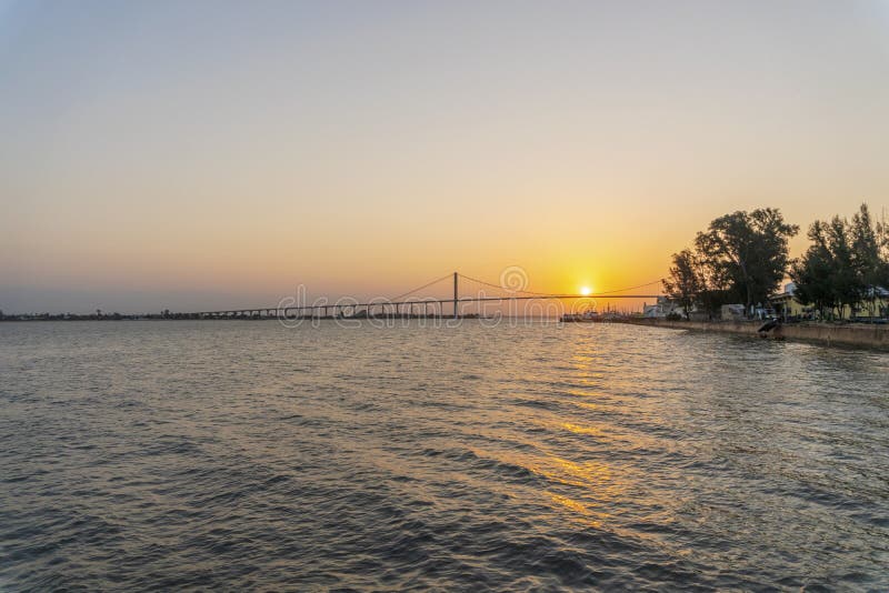 Sunset with the Golden Bridge in Maputo, Mozambique Stock Photo - Image ...
