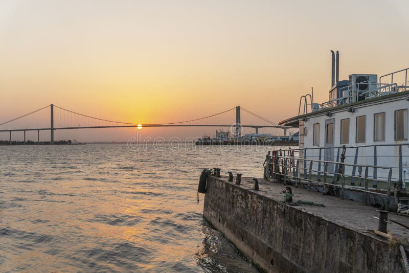 Sunset with the Golden Bridge in Maputo, Mozambique Stock Image - Image ...