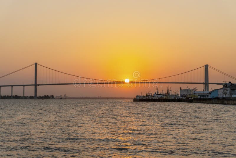 Sunset with the Golden Bridge in Maputo, Mozambique Stock Image - Image ...