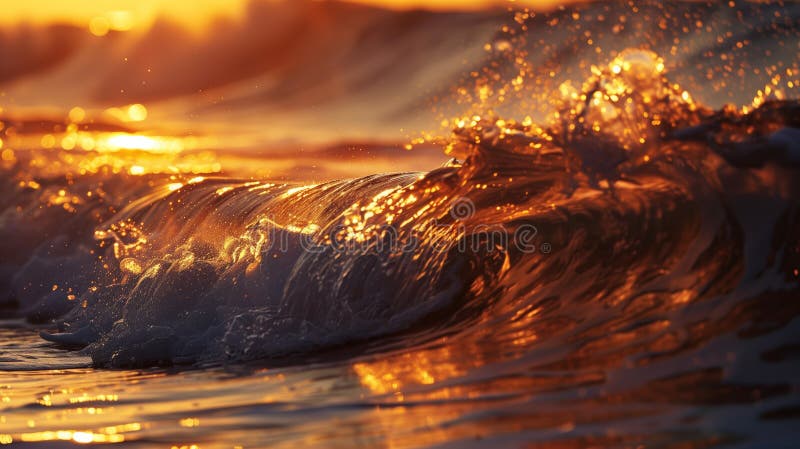 Sunset Golden Touch on Ocean Waves Stock Image - Image of wave ...