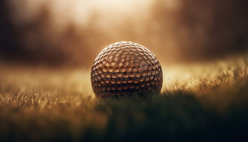 Sunset Golf Ball Shines on Green Grass Generated by AI Stock ...