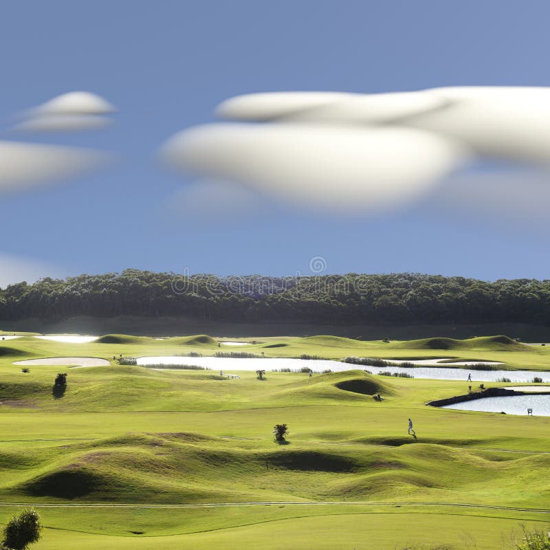 Sunset on golf field stock photo. Image of hill, dawn - 28194762