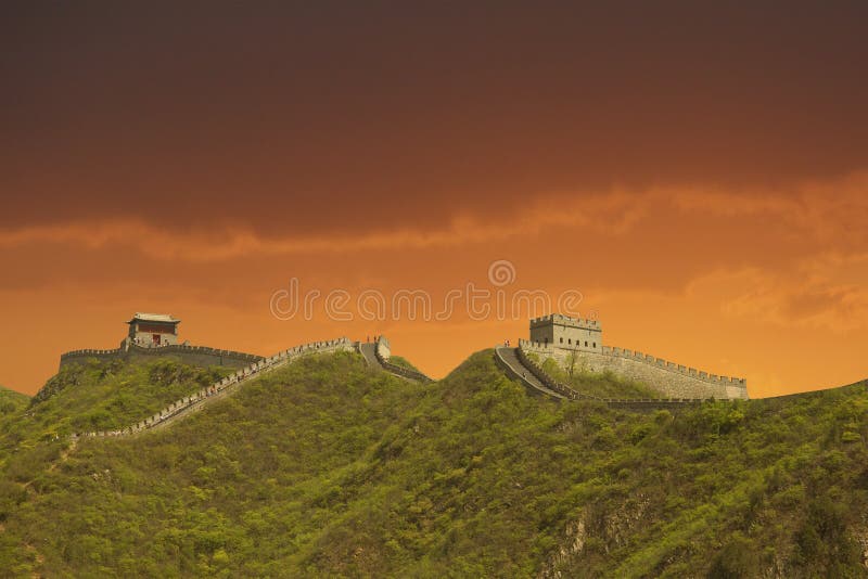 Sunset in the Great Wall, China Stock Image - Image of fortress, brick ...