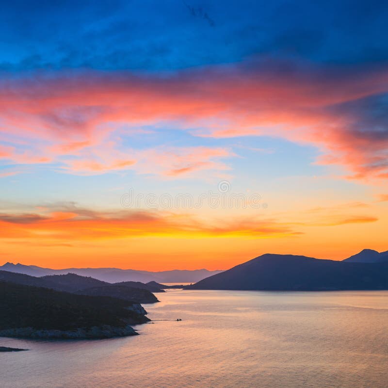 Sunset in Greece stock photo. Image of peaceful, mountains - 25930780