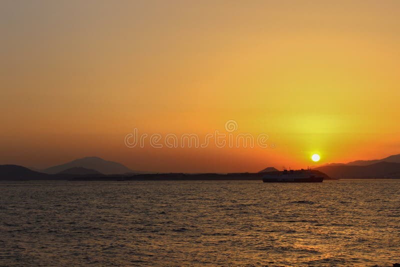 Sunset in Greece editorial image. Image of dawn, horizon - 44257345