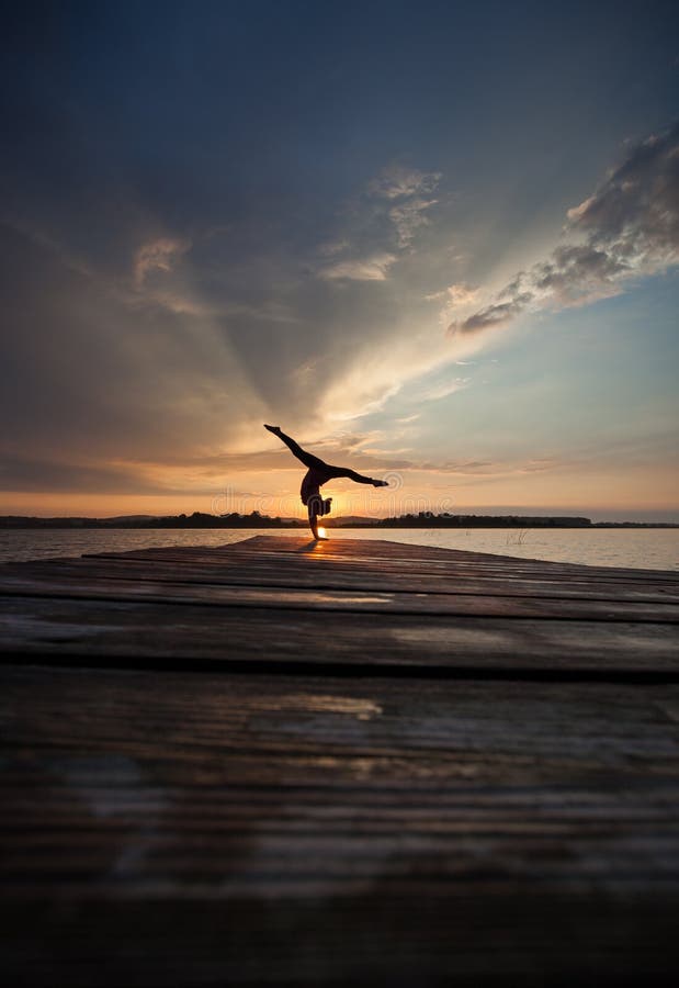 Sunset gymnast stock image. Image of practice, balance - 34250969