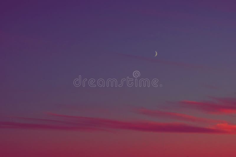 Sunset Half Moon Pink Clouds. Stock Image - Image of dusk, dark: 126642779