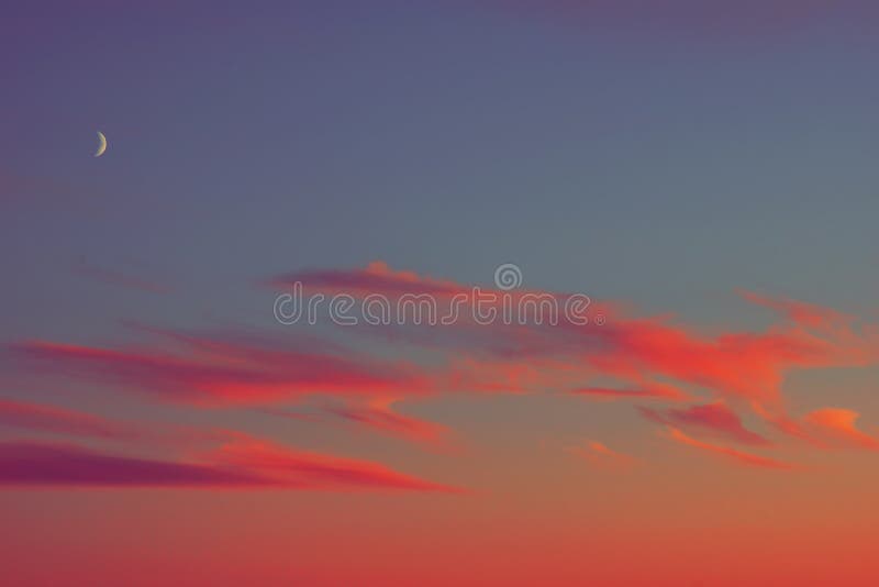 Sunset Half Moon Pink Clouds. Stock Image - Image of night, scenic ...