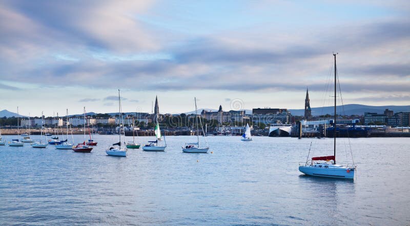 Sunset harbor stock image. Image of white, city, buildings - 18136443