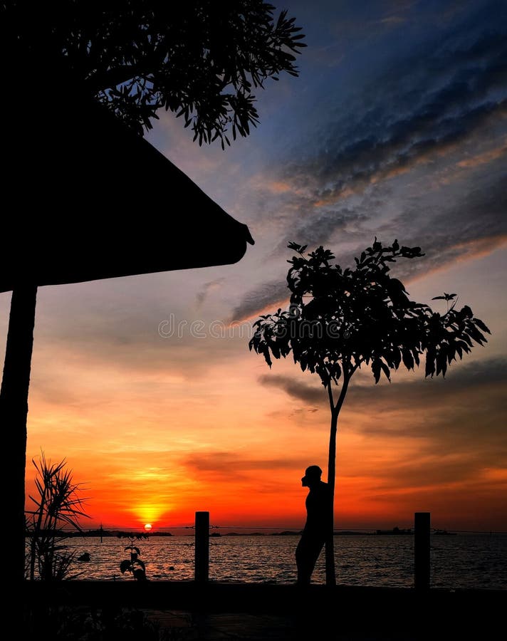 Sunset in Harbour Bay Batam Stock Image - Image of silhouette, beach ...