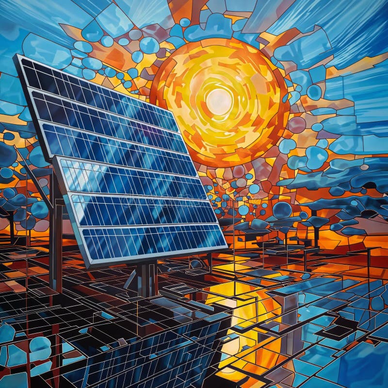 Sunset Harmony: Solar Panel Reflecting City Colors, Generative Ai Stock ...