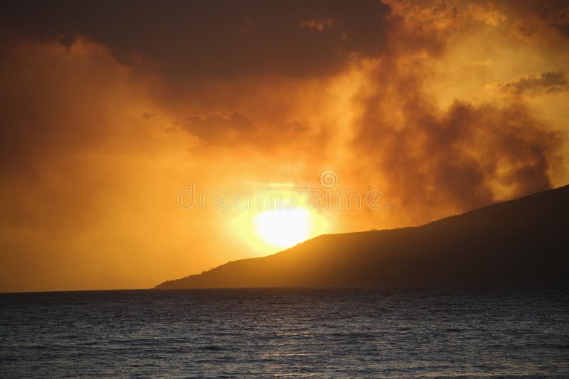 Sunset in Hawaii. stock photo. Image of tranquil, beauty - 4486854
