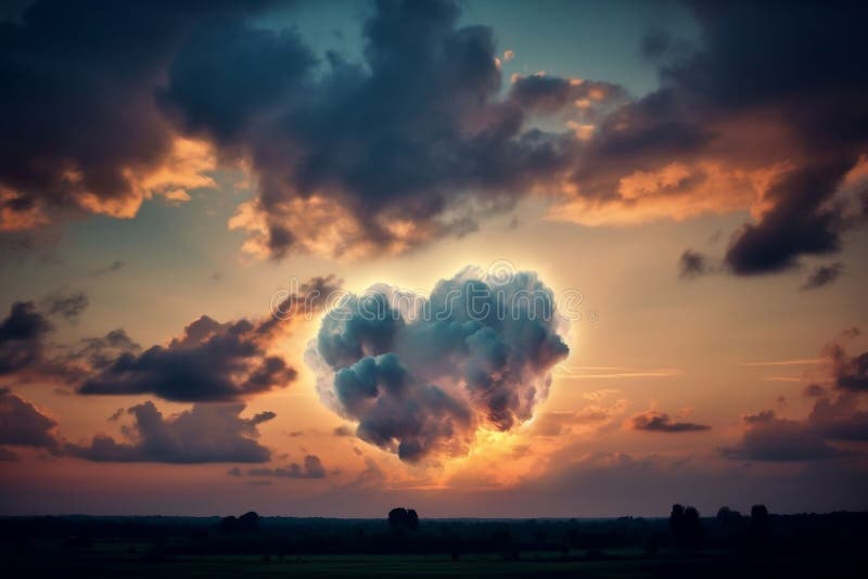 Sunset with Heart Shaped Cloud. Generative AI Stock Illustration ...