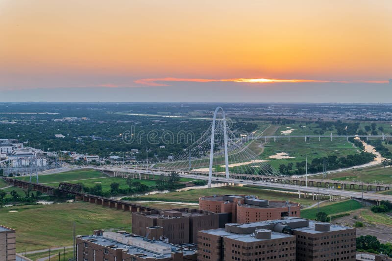 Sunset High Angle View of the Margaret Hunt Hill Bridge Stock Image ...
