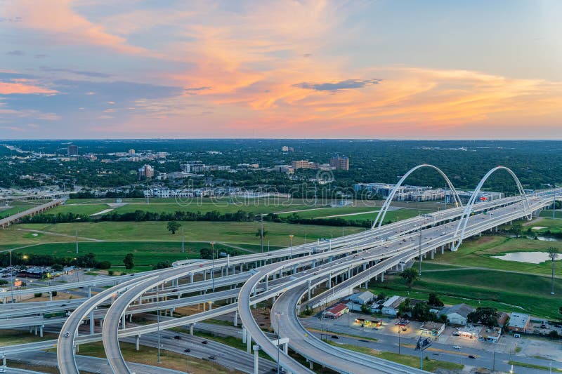 Sunset High Angle View of the Margaret McDermott Bridge Stock Photo ...