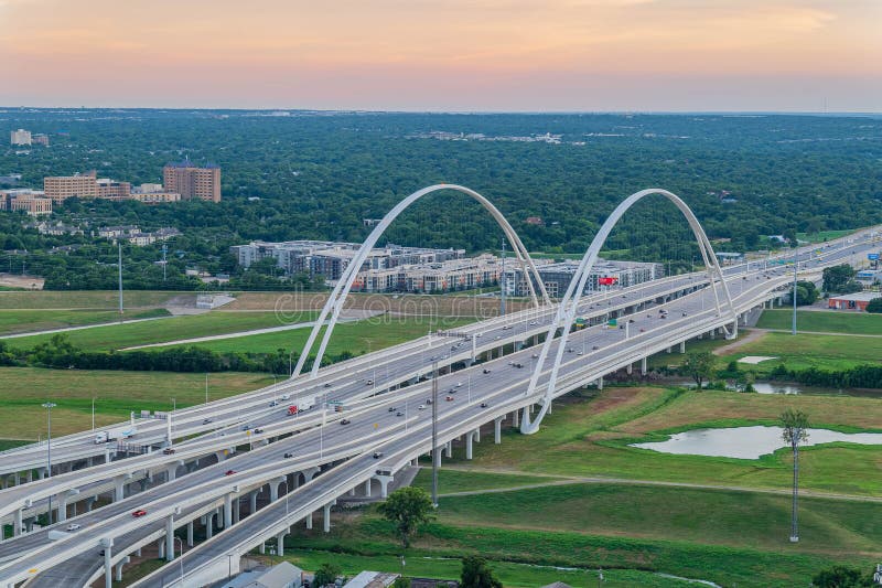 Sunset High Angle View of the Margaret McDermott Bridge Stock Image ...