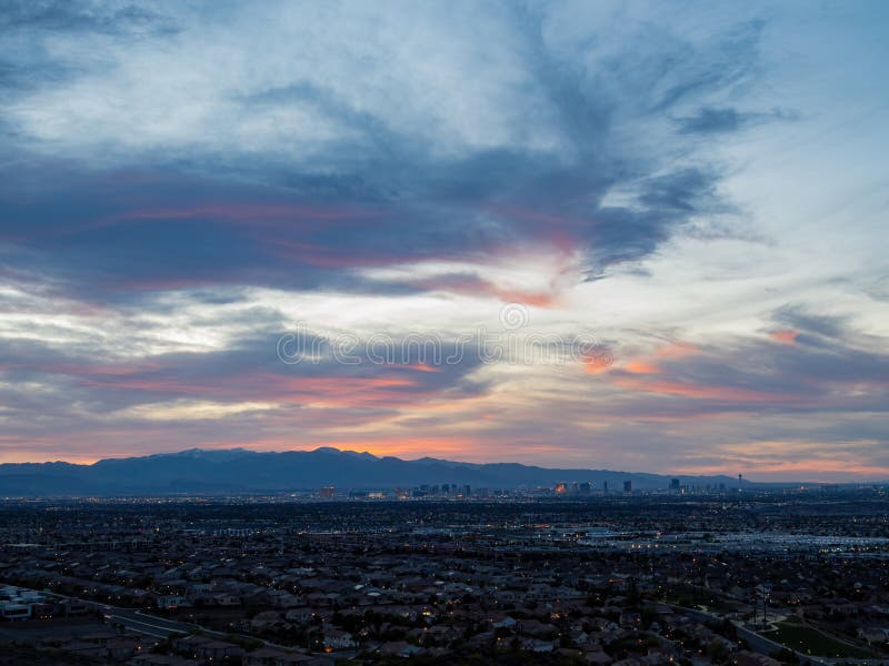 Sunset High Angle View of the Strip Cityscape from Henderson View Pass ...