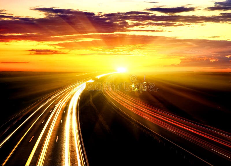 Sunset on the Highway. stock photo. Image of driving - 21001800