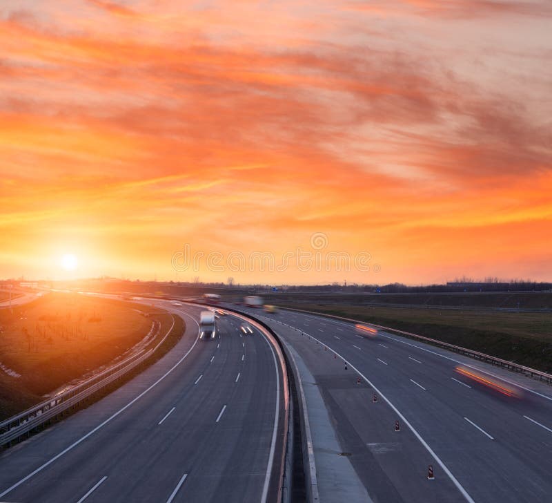 Sunset on the Highway Near Budapest Stock Image - Image of light ...