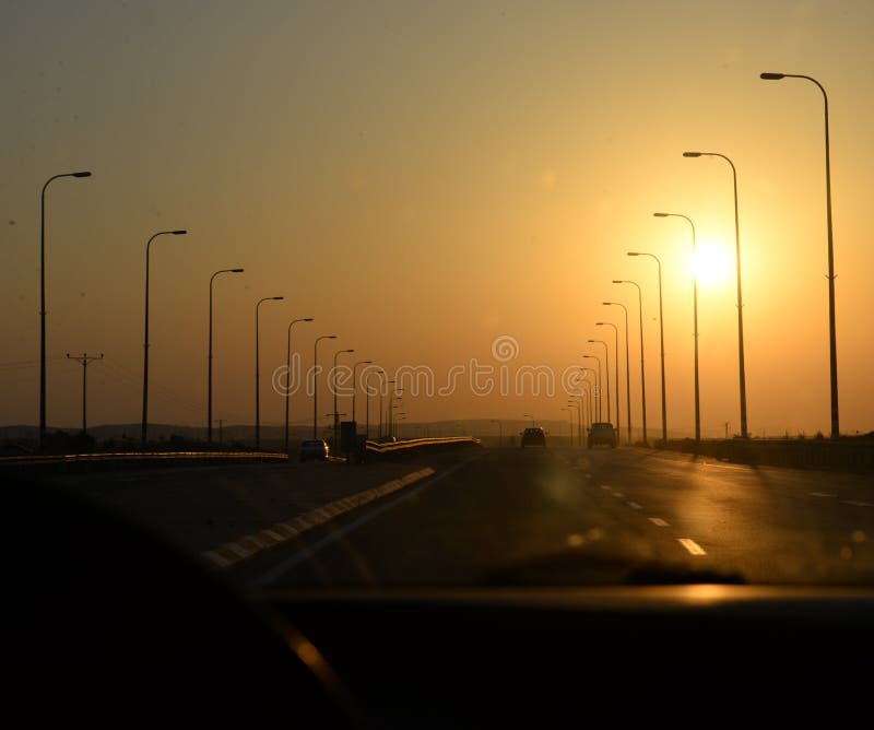 Sunset on highway stock photo. Image of highway, scenery - 96562316