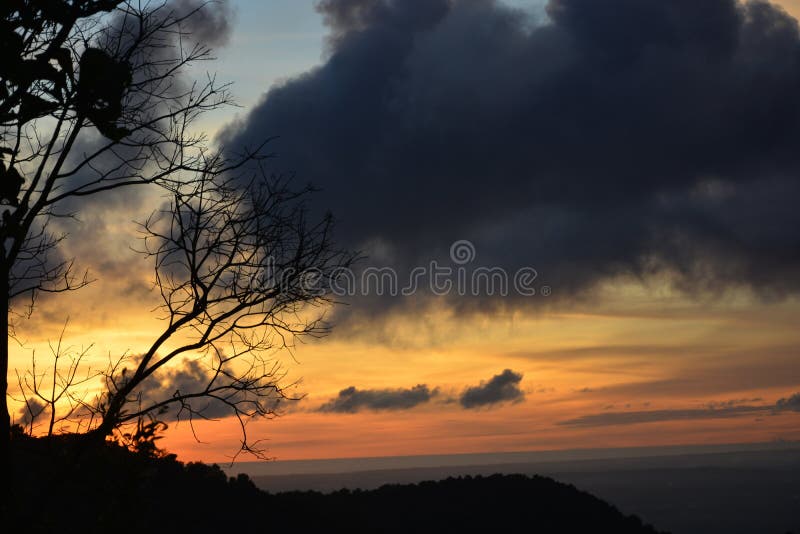 Sunset at the Hill with Overcast Clouds Stock Image - Image of clouds ...