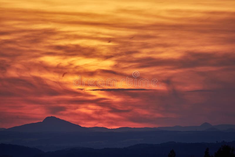 Sunset Hilly Landscape stock photo. Image of natural - 258696036
