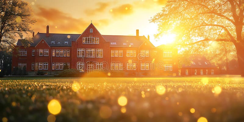 Sunset at Historic Brick Building Golden Hour Image Background ...