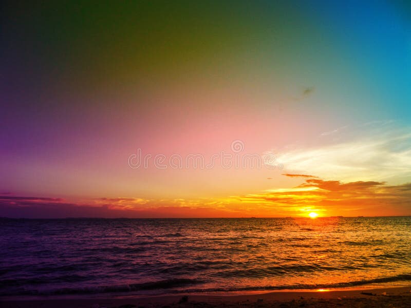 Sunset on Horizon Line Over Sea and Colorful Sky Stock Photo - Image of ...