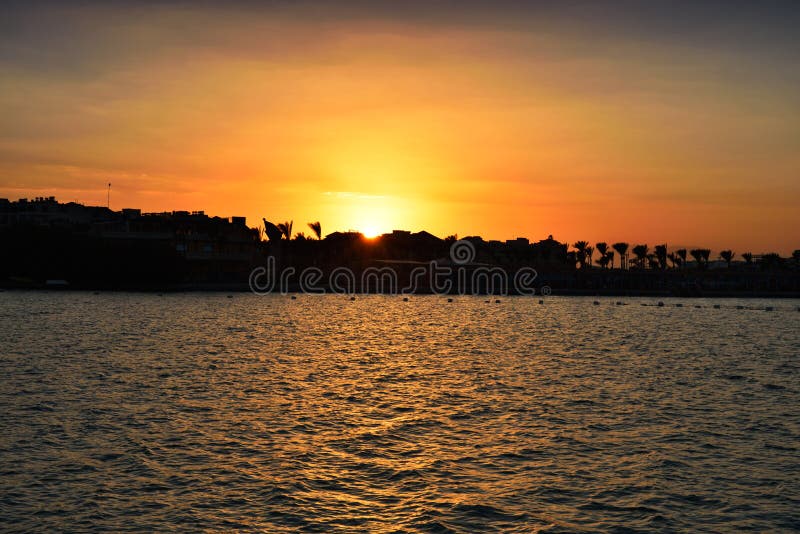 Sunset on a Hotel Beach, Horizontal Stock Image - Image of summer ...
