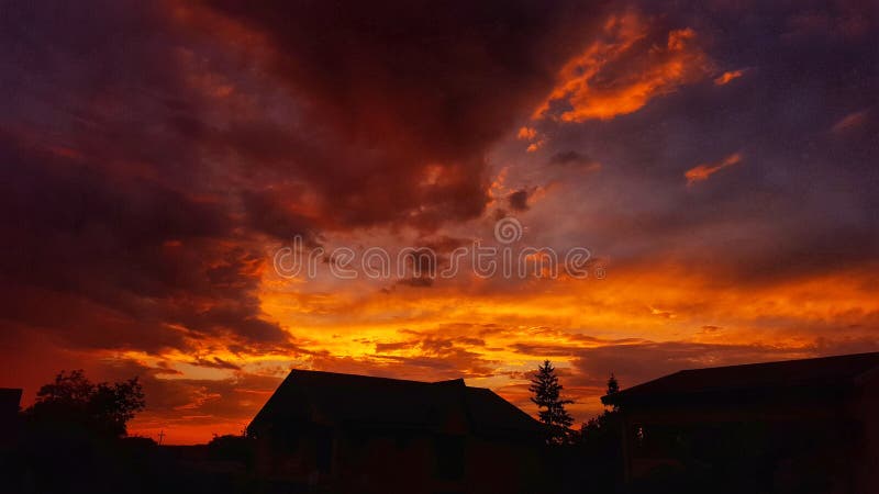 Sunset from house roof stock image. Image of cute, bright - 126437323
