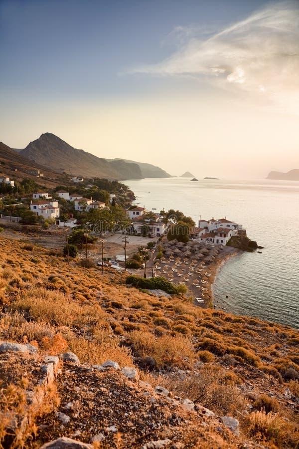 Sunset on Hydra Island, Greece Stock Photo - Image of greece, vertical ...