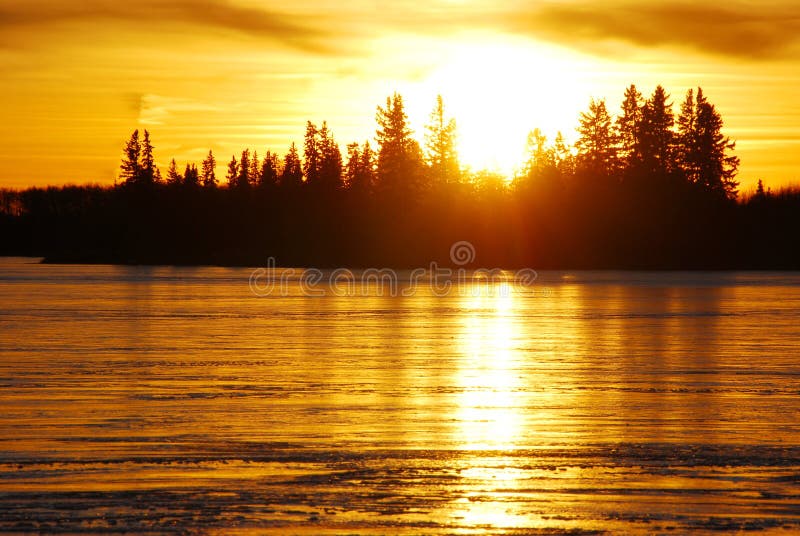 Sunset on the ice lake stock photo. Image of park, view - 7462852