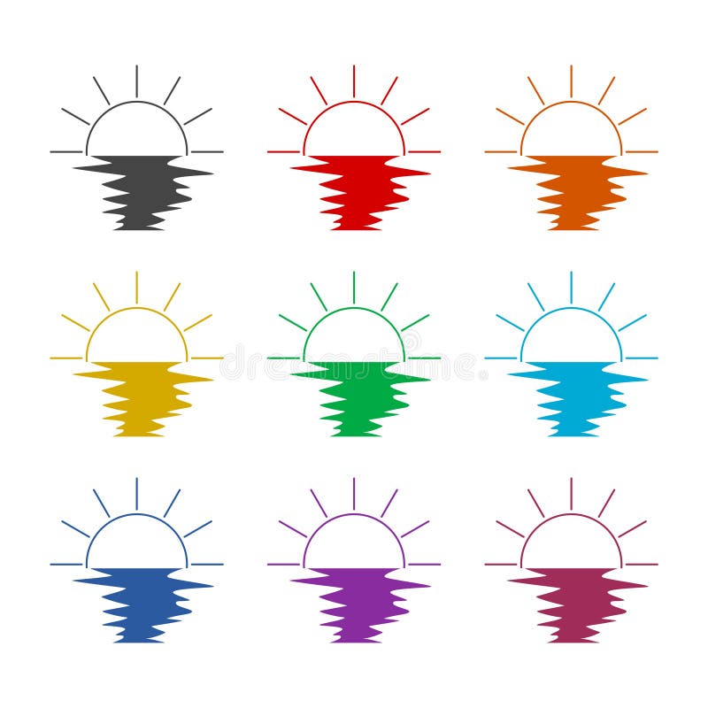Sunset icon, color set stock vector. Illustration of tourism - 196388051