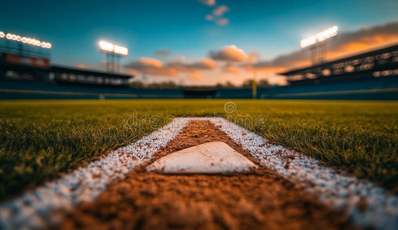 Sunset Illuminates a Baseball Field S Home Plate, Showcasing the Game S ...