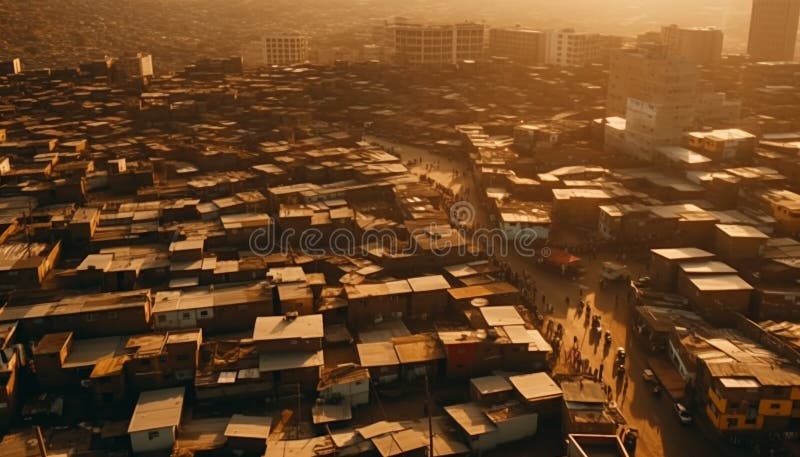 Sunset Illuminates Crowded City Skyline, Modern Architecture Generated ...