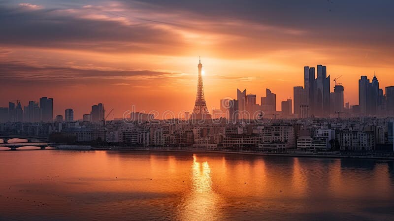 Sunset Illuminates Famous City Skyline a Romantic View, AI Generative ...