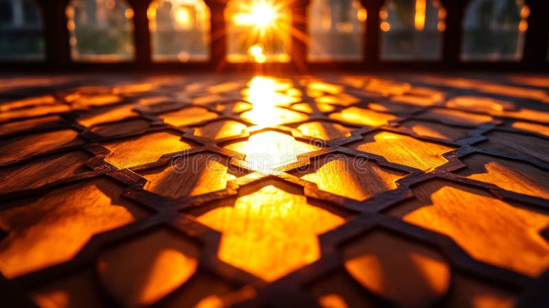 Sunset Illuminates Intricate Wooden Latticework Design Stock ...