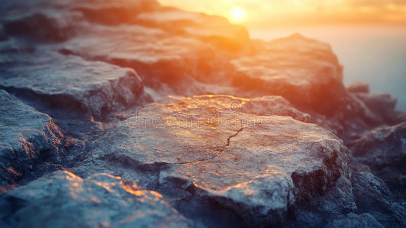 Sunset Illuminates Rough Rocky Cliff Face Stock Illustration ...