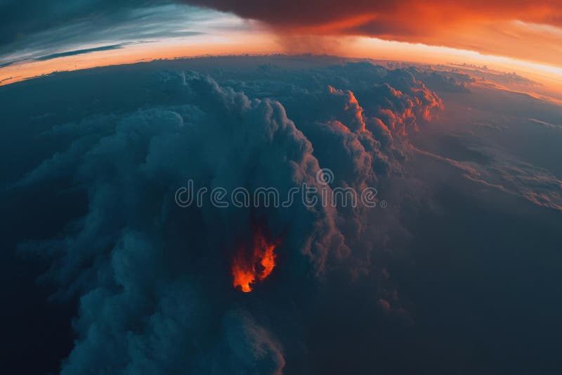 Sunset Illuminates Volcanic Eruption through Clouds, Twilight Scenic ...