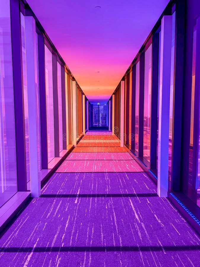Corridor Leading To the Building with a Sunset in the Background Stock ...