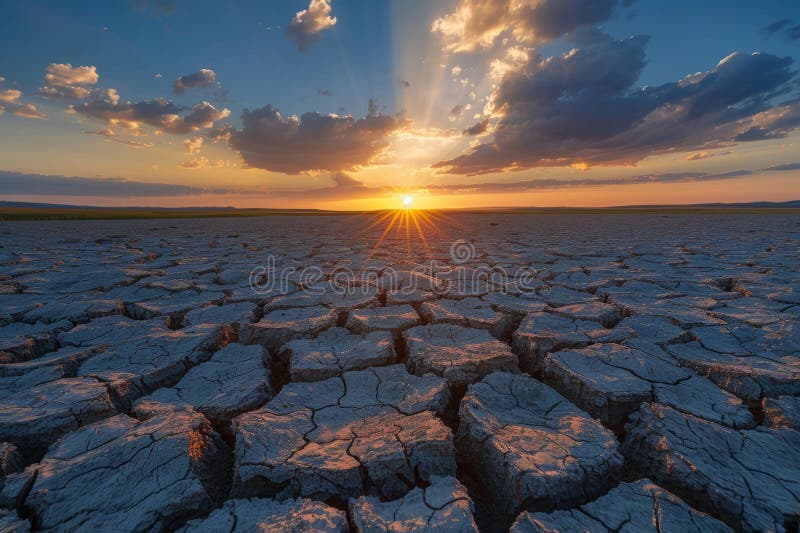 Sunset Illuminating Cracked Mud Texture in Dried Up Lake Bed Stock ...